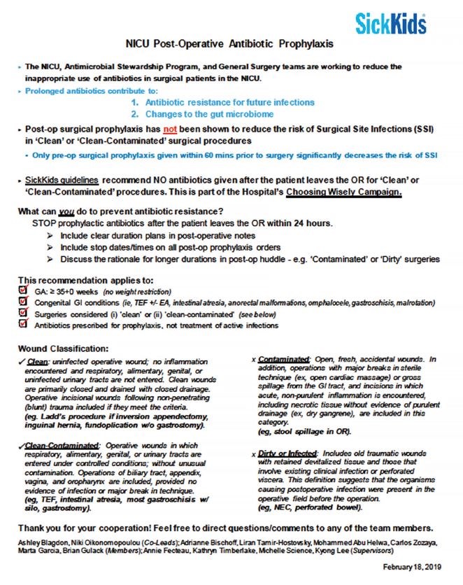 Reducing duration of postoperative prophylactic antibiotics in neonatal ...