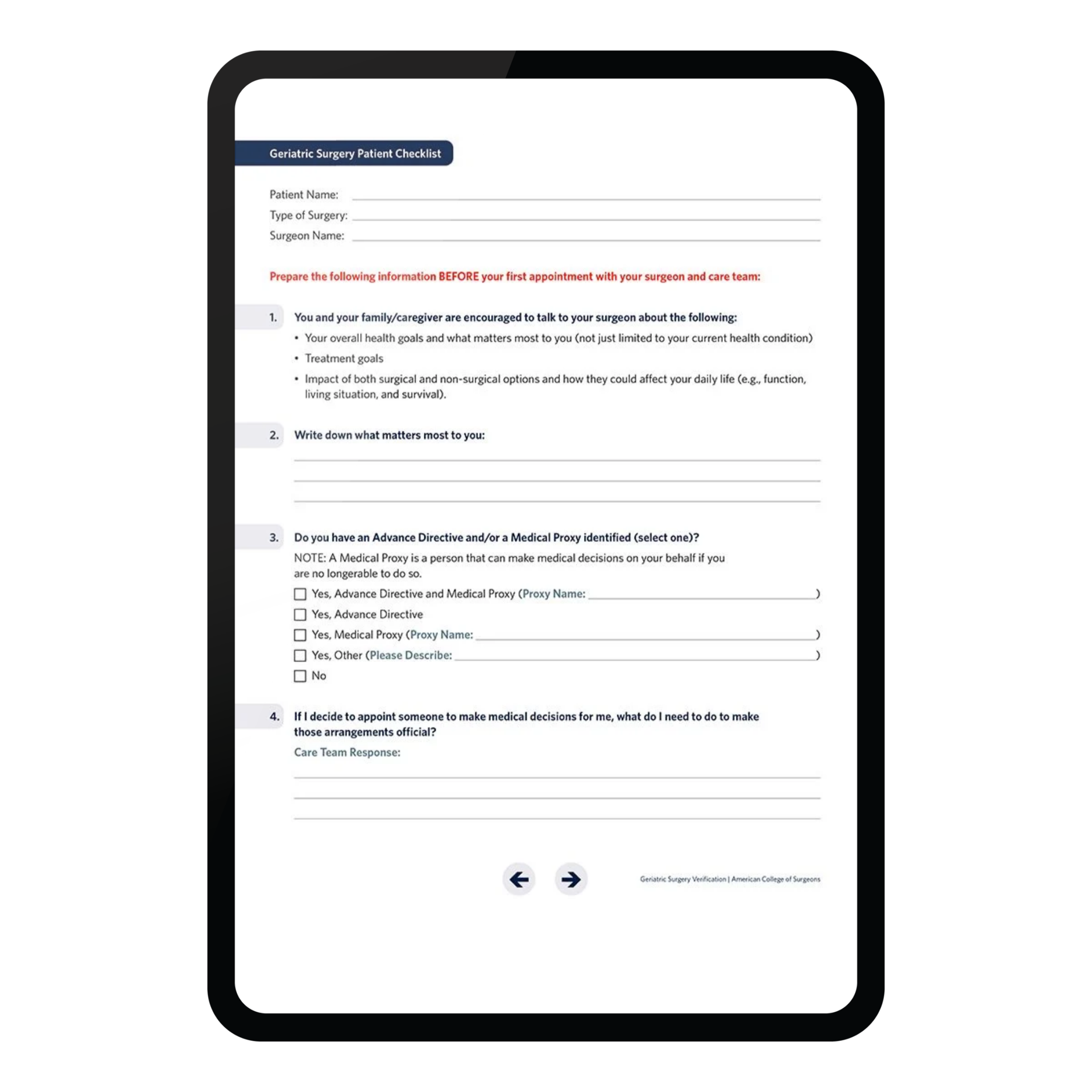 Geriatric Surgery Patient Checklist | ACS